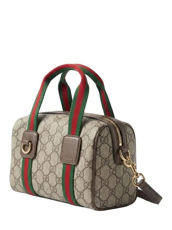 Gucci Mini Gg Monogram Canvas Handbag With Web Stripe - Beige And Dark Brown