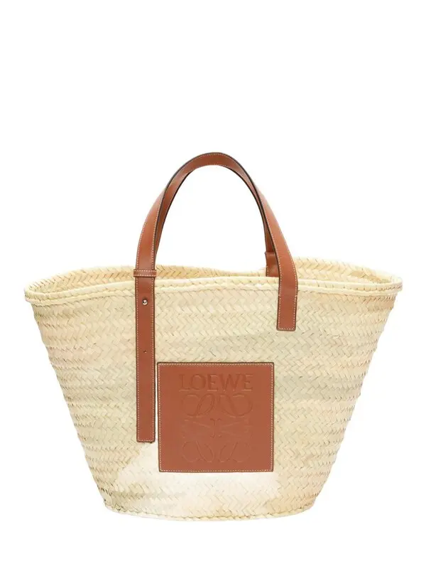 Loewe Large Classic Basket In Palm Leaf And Calfskin - Nude