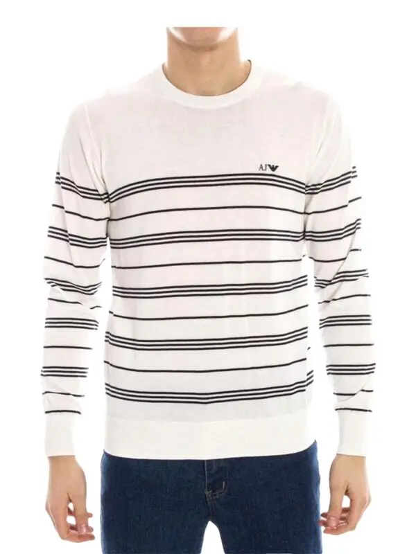 Emporio Armani Striped Crew Neck Sweater - White