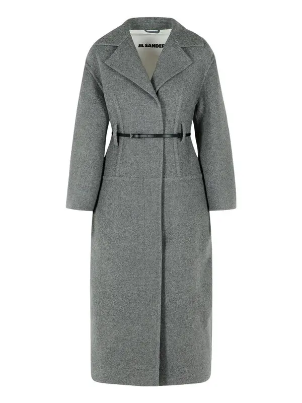 JIL SANDER Single-breasted Belted Coat - Grey