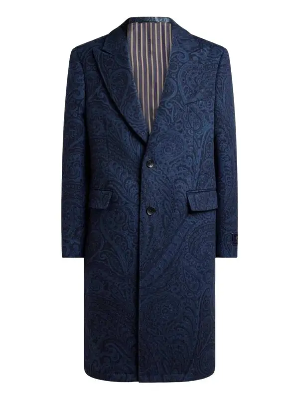 Etro Wool And Cashmere Jacquard Coat - Blue