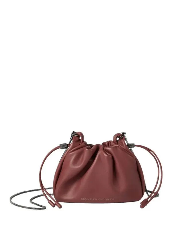 Brunello Cucinelli Mellow Drawstring Small Bucket Bag - Red