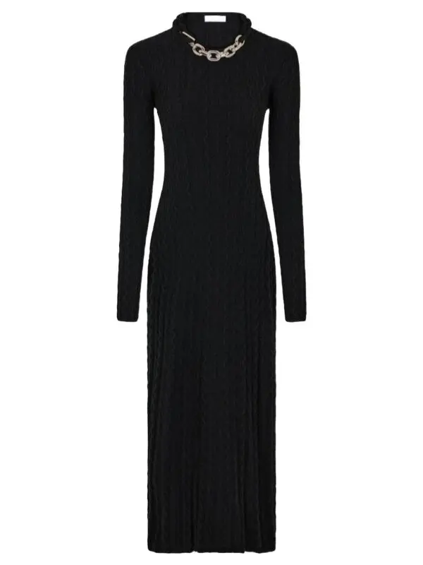Rabanne Knitted Long Dress With Chain Detail - Black