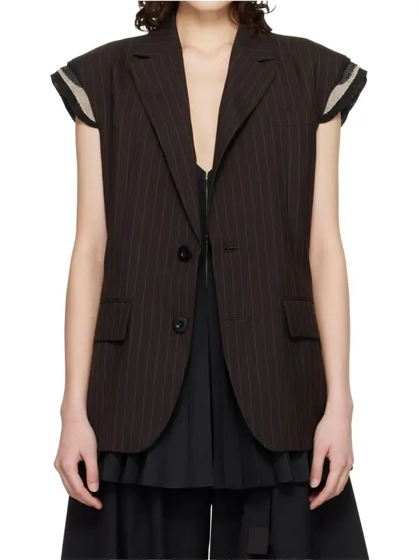 Sacai Striped Vest - Brown/black