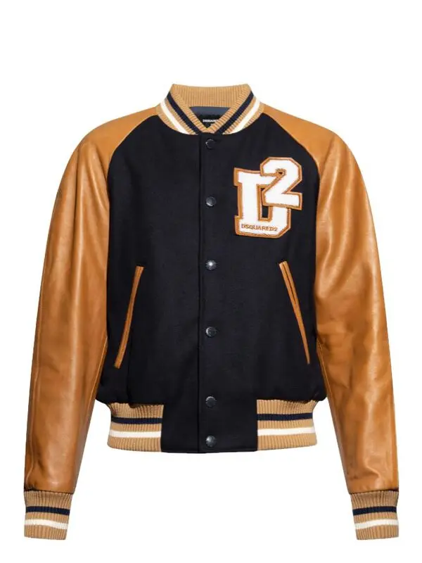 Dsquared2 Logo Patch Buttoned Varsity Jacket - Black