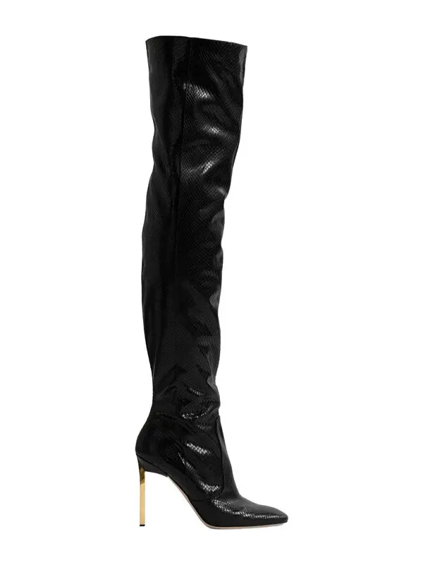 TOM FORD Over The Knee Snake-print Patent Leather Stiletto Boots - Black