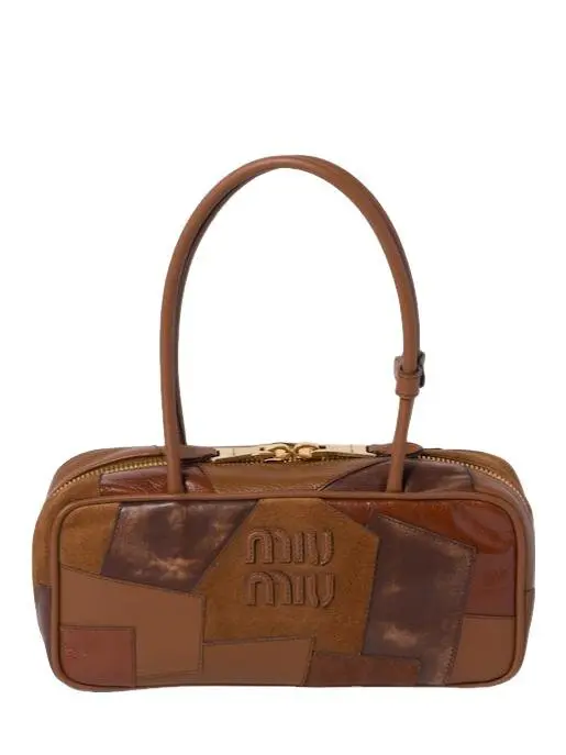 Miu Miu Patchwork Leather Top Handle Bag - Cognac