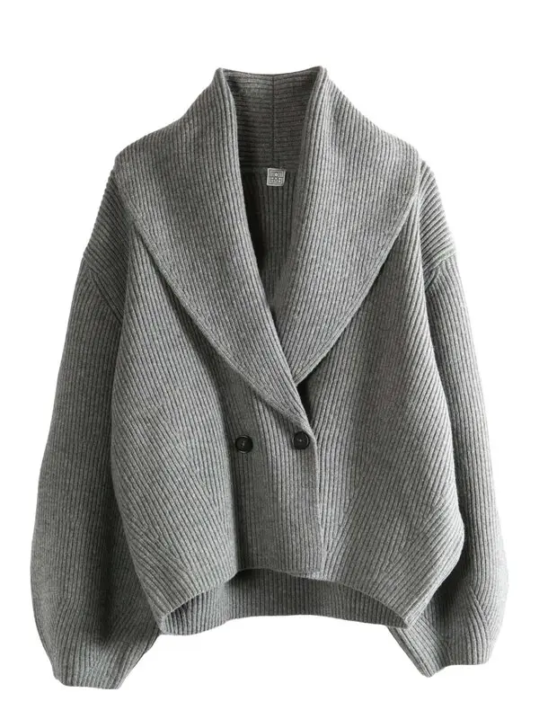 TOTEME Double-breasted Ribbed Cardigan - Medium Gray