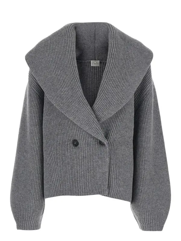 TOTEME Double-breasted Ribbed Cardigan - Medium Gray