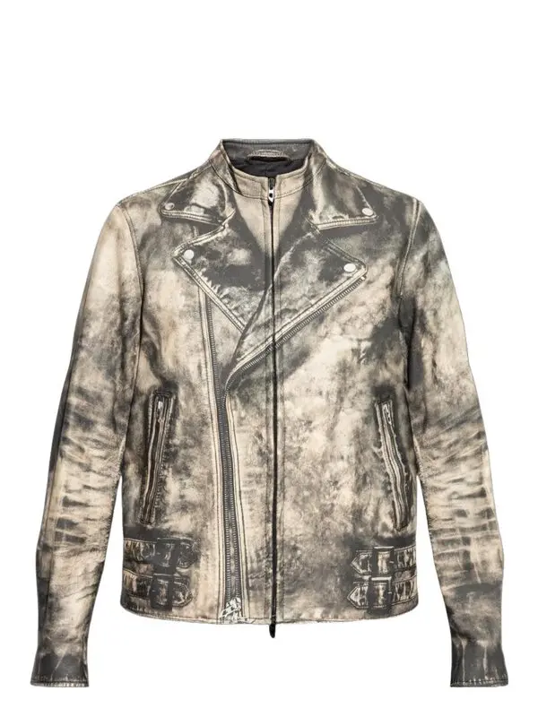 DIESEL® L-tad" Leather Biker Jacket - Nude