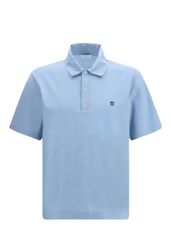 FERRAGAMO Gancini Embroidered Short Sleeved Polo Shirt - Blue