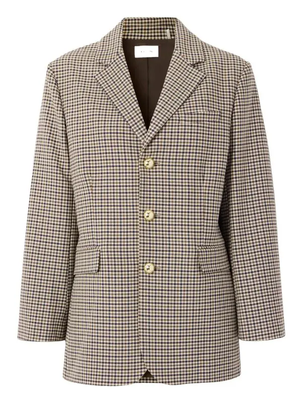 FRAME Houndstooth Suit Jacket With Gold Buttons And Notched Lapel - Nude