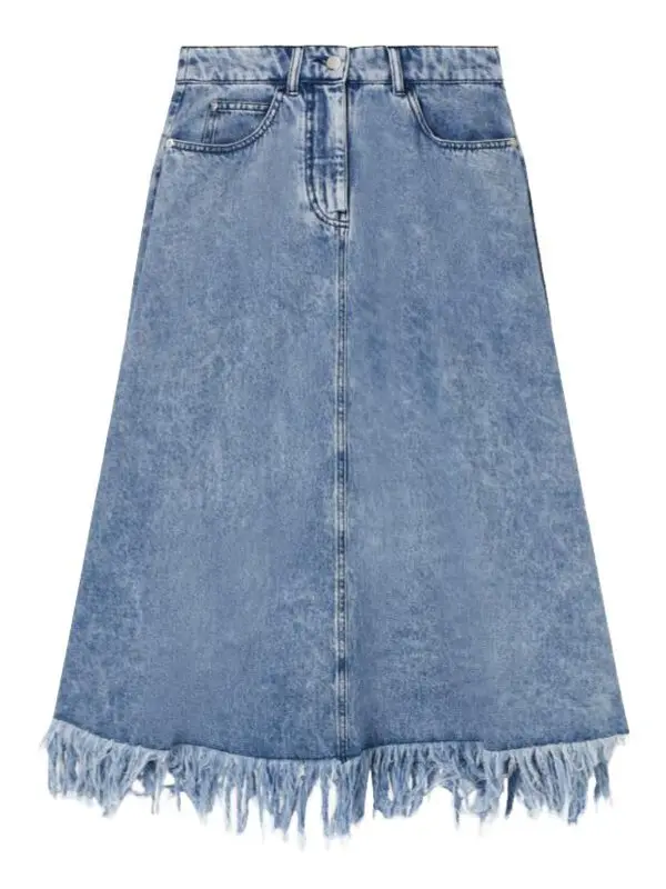 Emporio Armani Midi Denim Skirt With Fringes - Blue