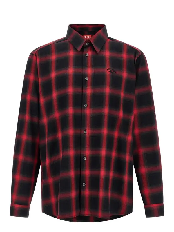 DIESEL® Check-pattern Logo-embroidered Shirt - Black
