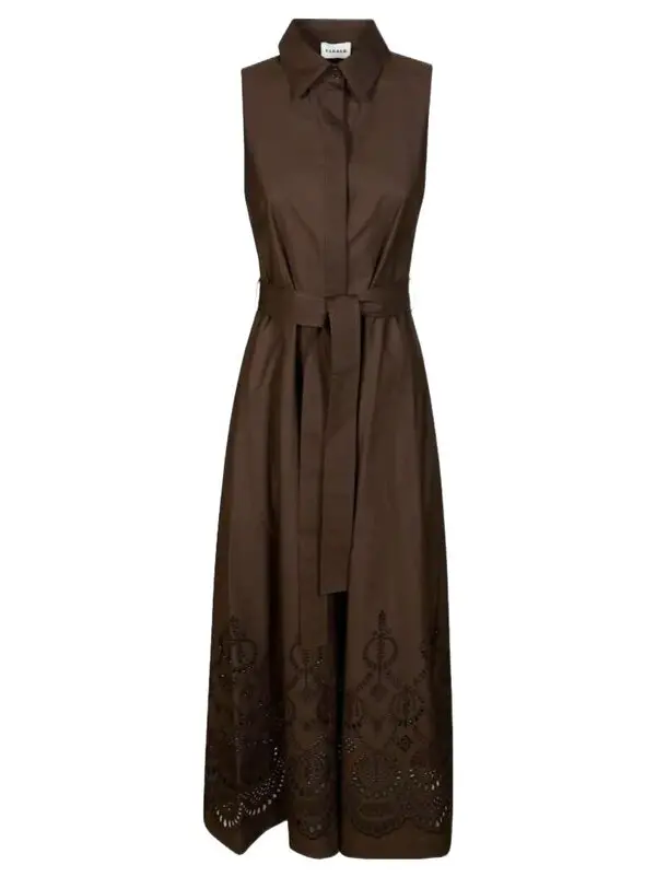 P.a.r.o.s.h Collared Broderie Belted Maxi Dress - Marrone