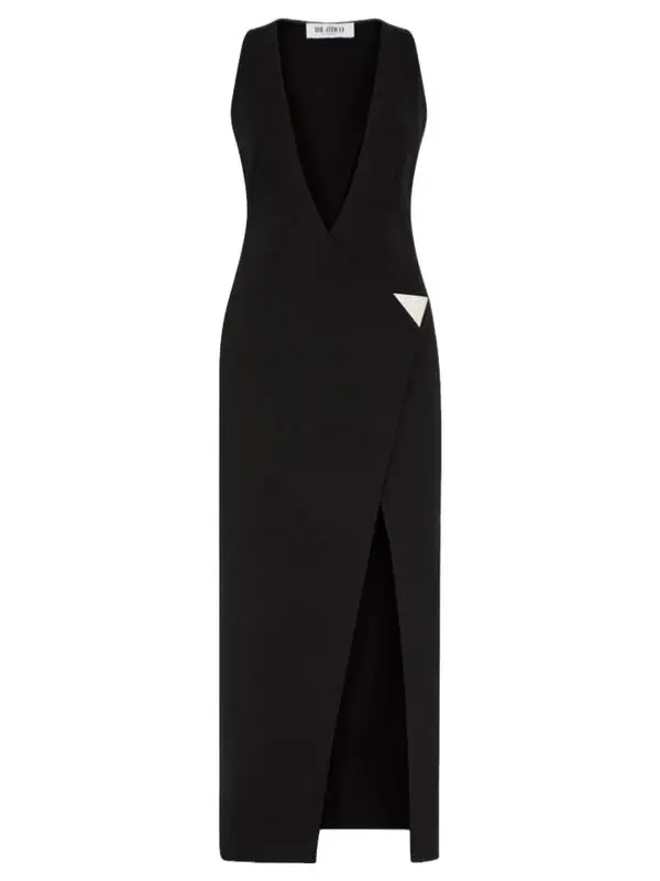 Attico Sleeveless V-neck Logo Plaque Dress - Black