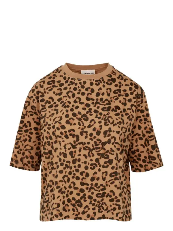 SEMICOUTURE Animal Print Crewneck T-shirt - Brown