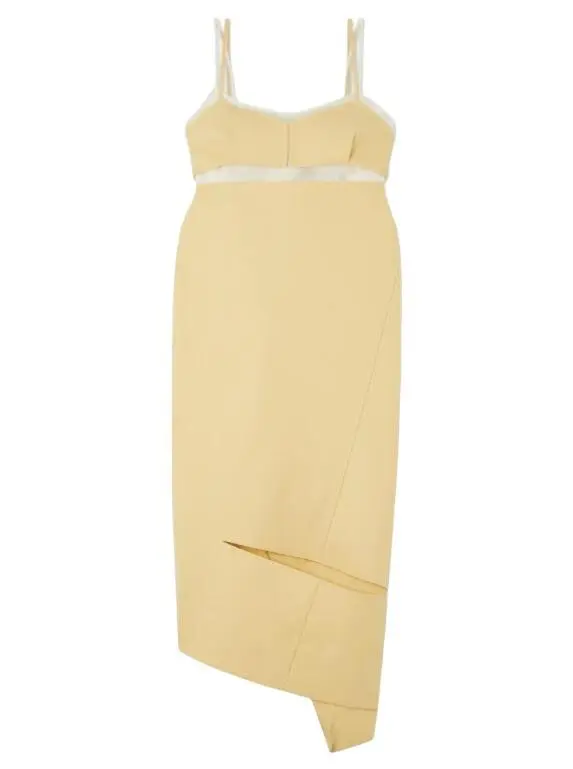 Sacai Asymmetric Paneled Wool-crepe And Chiffon Midi Dress - Nude
