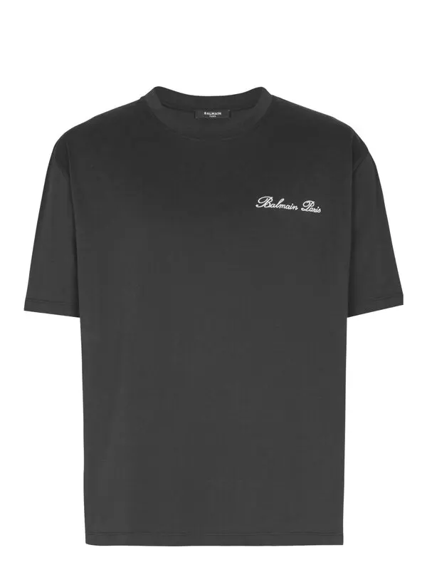 Balmain Logo Embroidered Crewneck T-shirt - Black