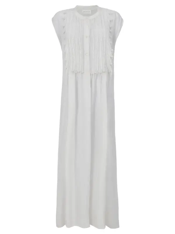 P.a.r.o.s.h Maxi Dress With Pleated Details And Side Slits - White