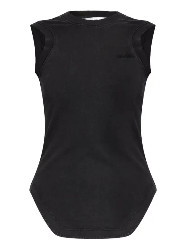Attico Sleeveless Round Neck Layered Hem Tank Top - Black
