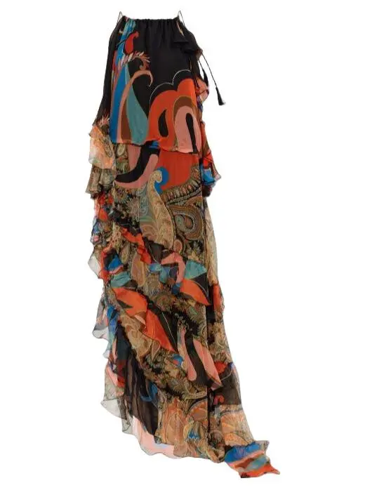 Etro Ruffled Paisley Maxi Dress - Brown