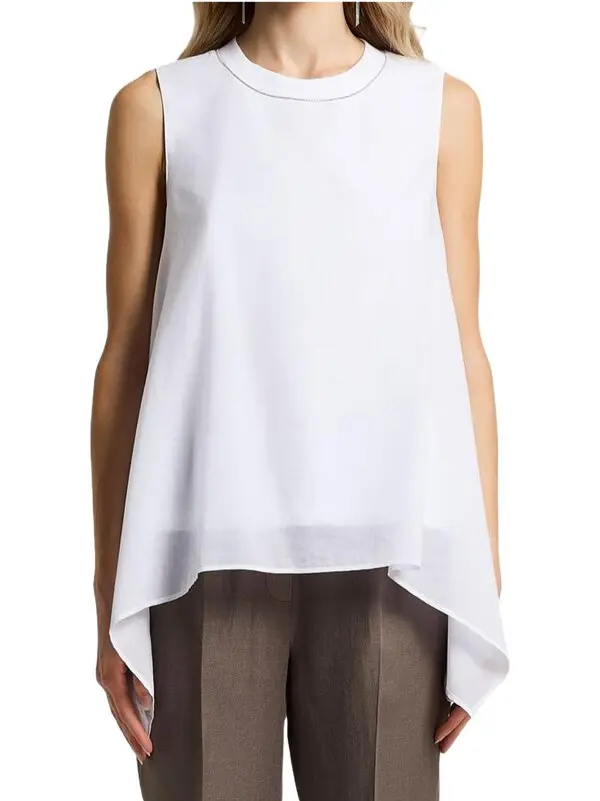 Peserico Asymmetric Embellished Sleeveless Top - White