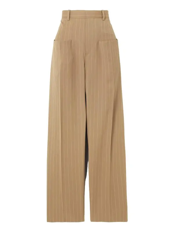 Victoria Beckham Pinstriped Wool Wide-leg Trousers - Sand-colored