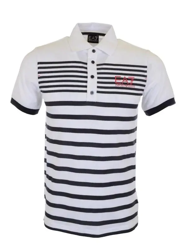 EA7 Striped Lapel Polo Shirt - White