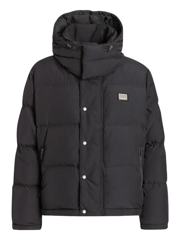 Dolce & Gabbana Logo Patch Hooded Puffer Jacket - Dark Anthracite