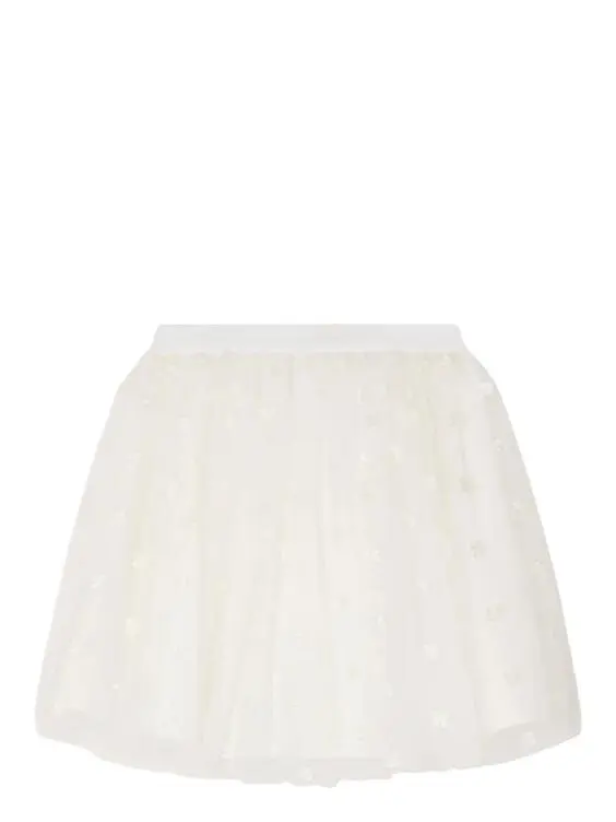 Bonpoint Pois Flower Embroidered Tulle Skirt - Natural White