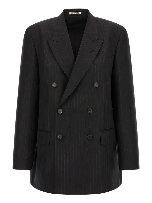 Auralee Wool Double-breasted Suit Jacket - Black