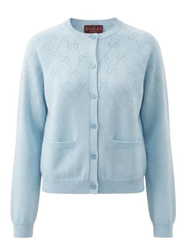 Gucci Gg Argyle Cotton Cardigan - Light Blue