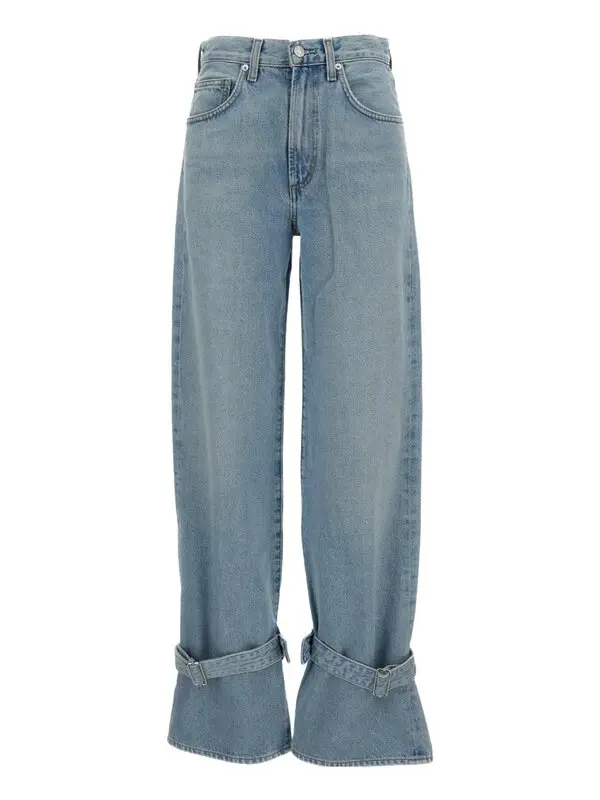 AGOLDE Wide Leg Jeans With Gathered Hem - Light Blue