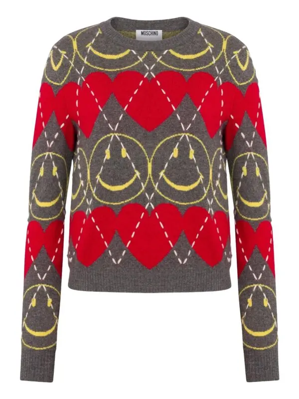 Moschino Smiley & Heart Wool-blend Pullover - Grey