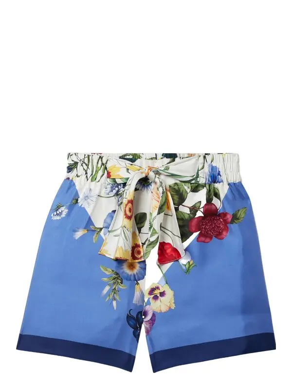 Oscar De La Renta Floral-print Silk Twill Shorts - Blue