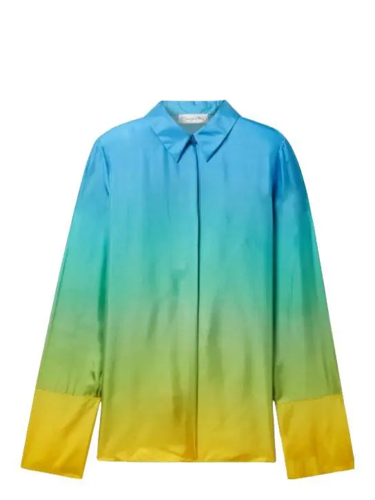 Oscar De La Renta Gradient Silk Satin Twill Shirt - Green