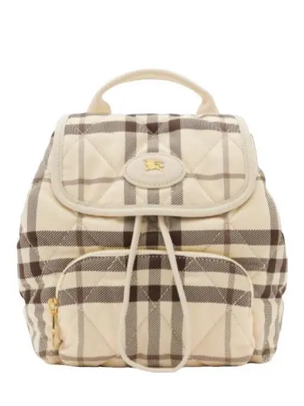 Burberry Horseshoe Checked Quilted Mini Backpack - Light Beige