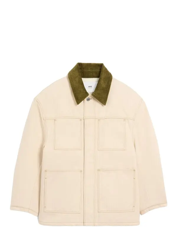 Ami Corduroy Velvet Padded Worker Jacket - Nude