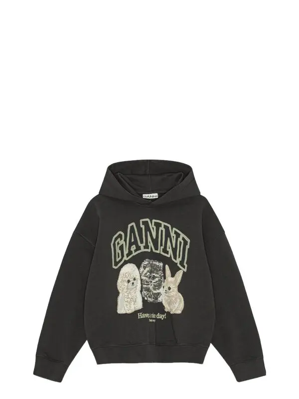 GANNI Printed Hoodie - Black