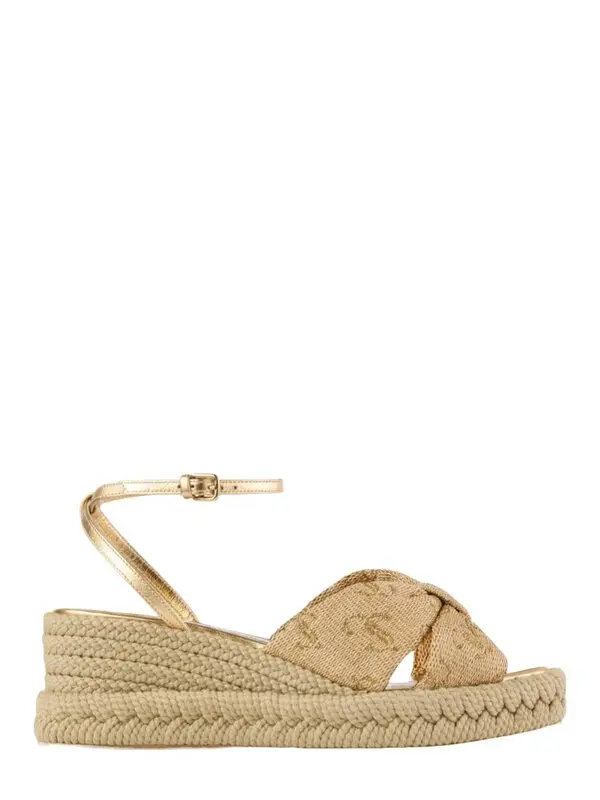 JIMMY CHOO Aella Wedge 60 Raffia Sandals - Golden
