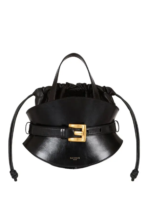 Balmain Mini Calfskin Leather Shuffle Bag - Black