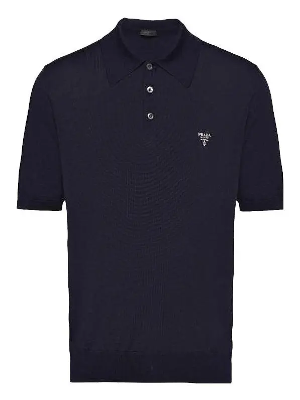 Prada Triangle Logo Short-sleeved Polo Shirt - Blue