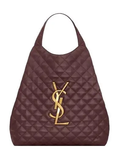 Saint Laurent Icare Logo Plaque Quilted Tote Bag - Cabernet Sauvignon Red