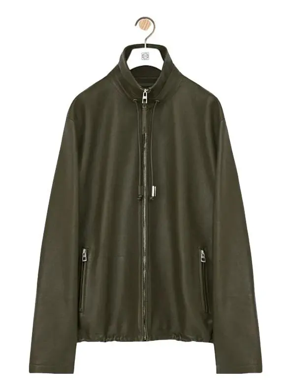 Loewe Long-sleeved Leather Jacket With Zip Closure - Khaki Green