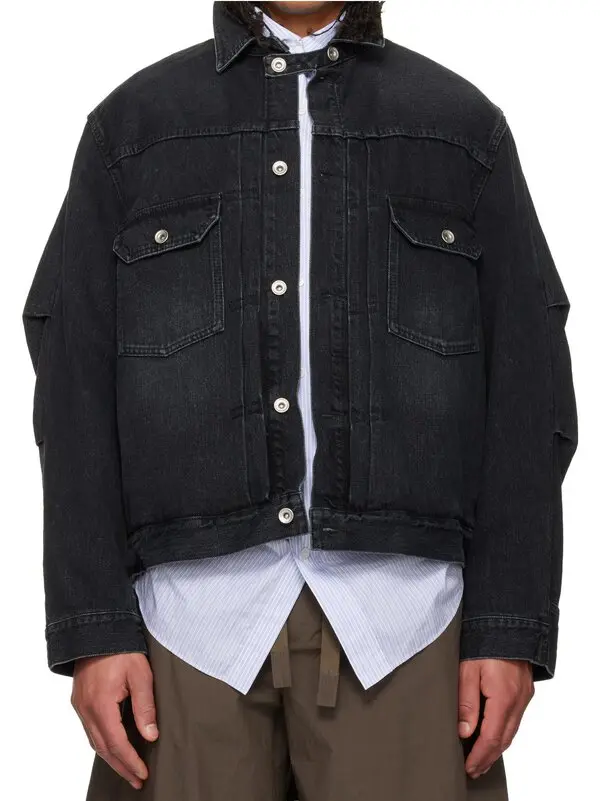 Sacai Faded Denim Trucker Jacket - Black