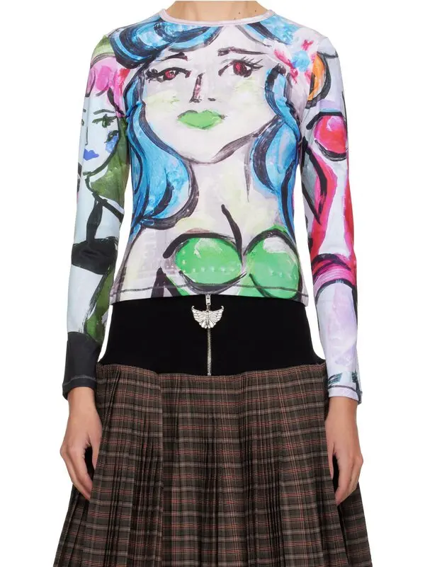 CHOPOVA LOWENA Graphic Print Long Sleeve T-shirt - Black