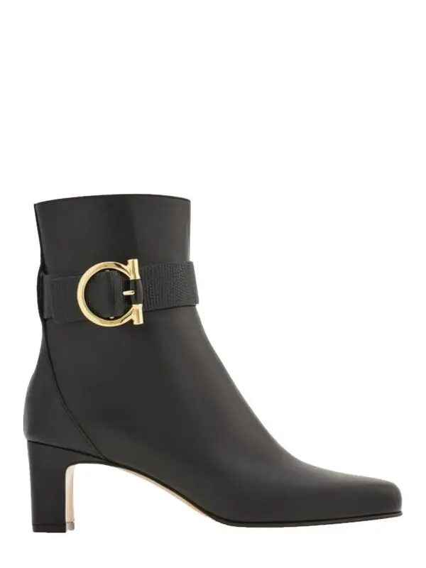 FERRAGAMO Gancini Ornament Mid Heel Ankle Boots - Black