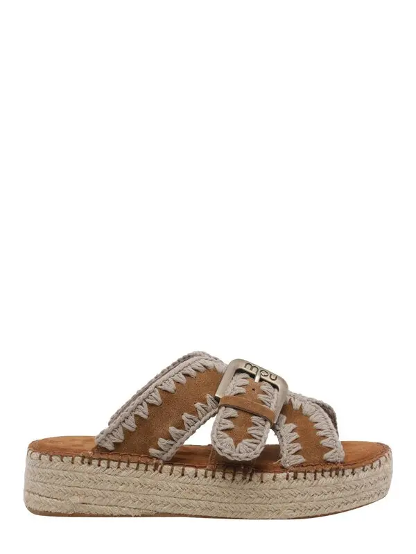 Mou Braided Buckle Platform Sandals - Nude