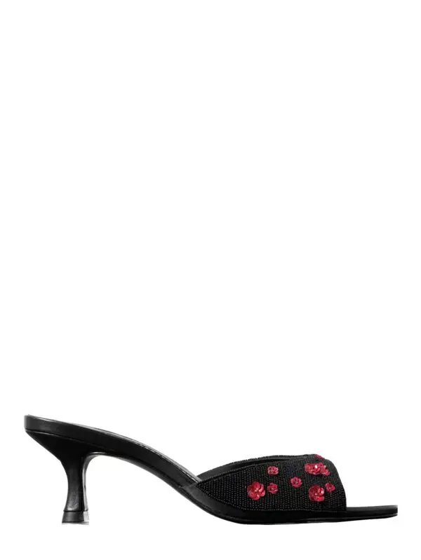 Staud Brigitte Sequin Embellished Open-toe Kitten Heel Sandals - Black